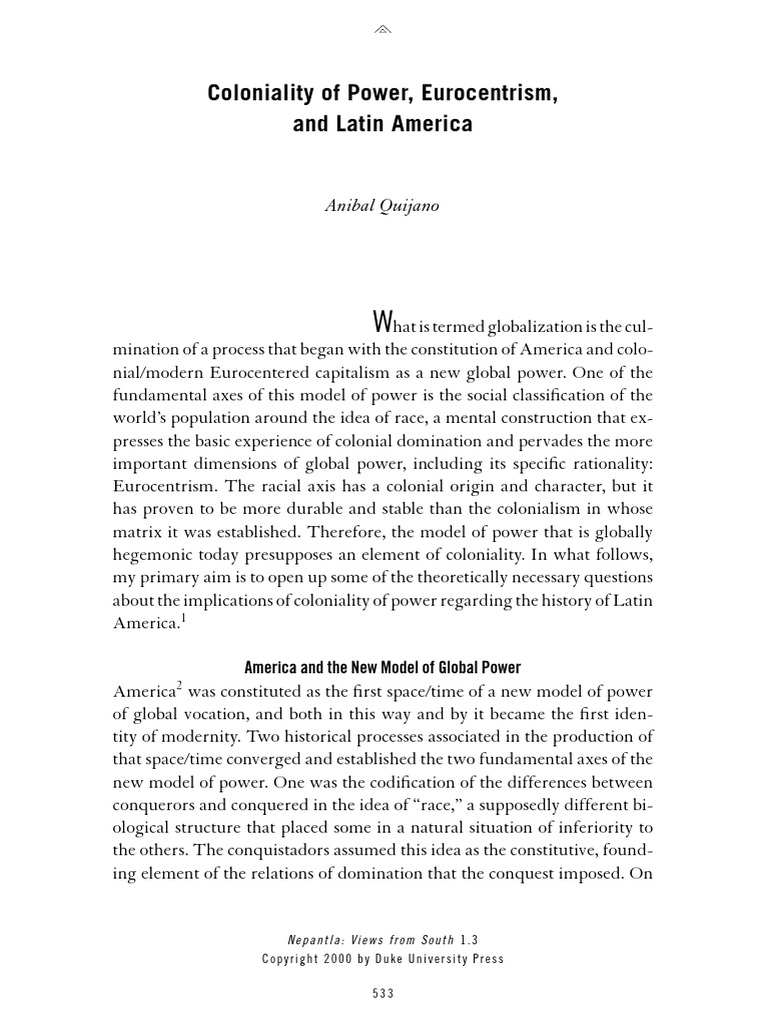 1 Quijano, Aníbal (2000) - Coloniality of Power | PDF | Colonialism ...