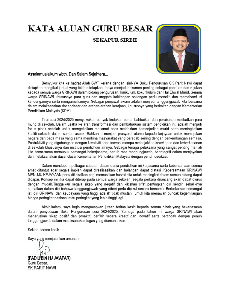 Kata Aluan Guru Besar - 2024 | PDF