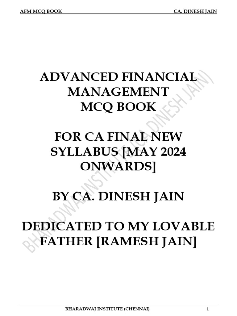 CA - Final - AFM - MCQ - Book @CA - Final - Legend | PDF | Net Present Value | Financial Risk