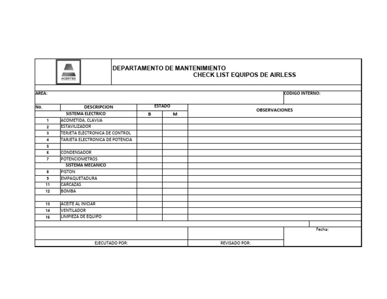 CHECK LIST AIRLESS | PDF