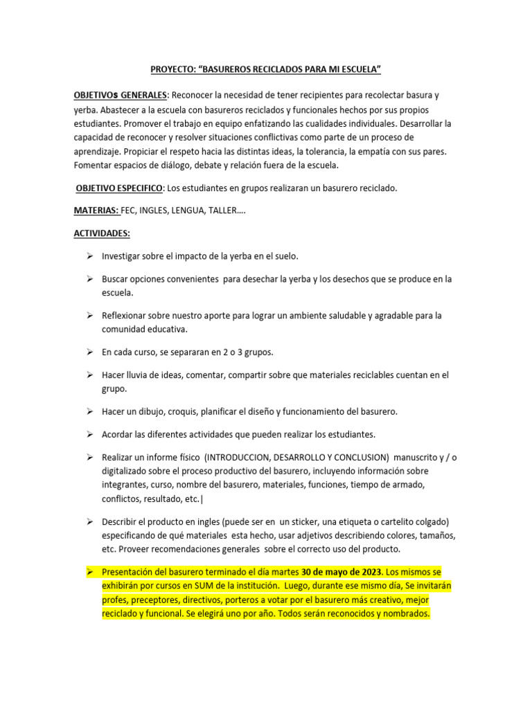 PROYECTO | PDF | Vertedero | Residuos