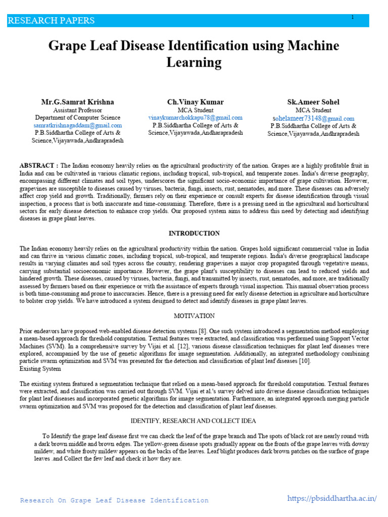 Grape Leaf Disease Identification Research Paper | PDF | Machine Learning | Statistical ...
