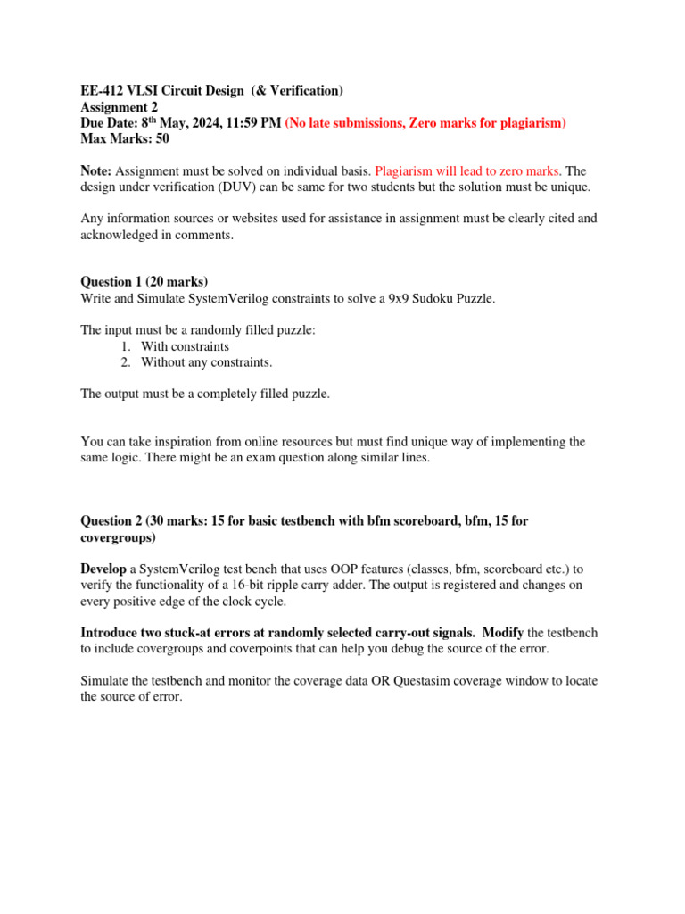 EE412 VLSI Assignment 2 | PDF