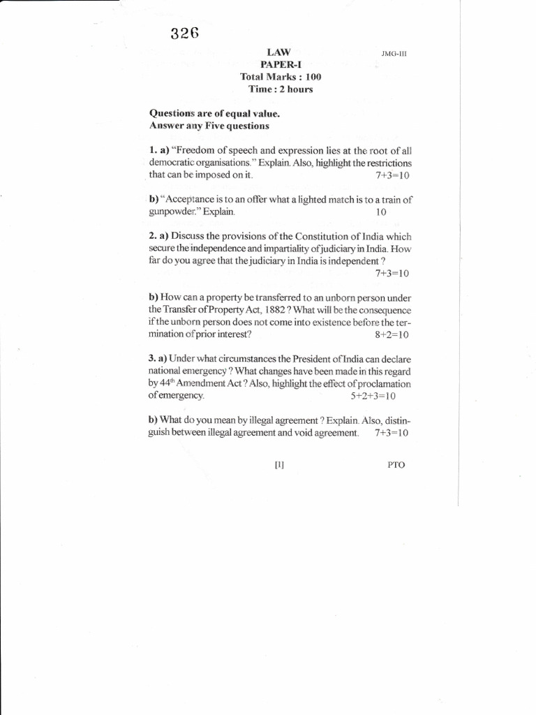 Law Paper-I-Jmg-Iii | PDF | Political Charters | Legal Documents