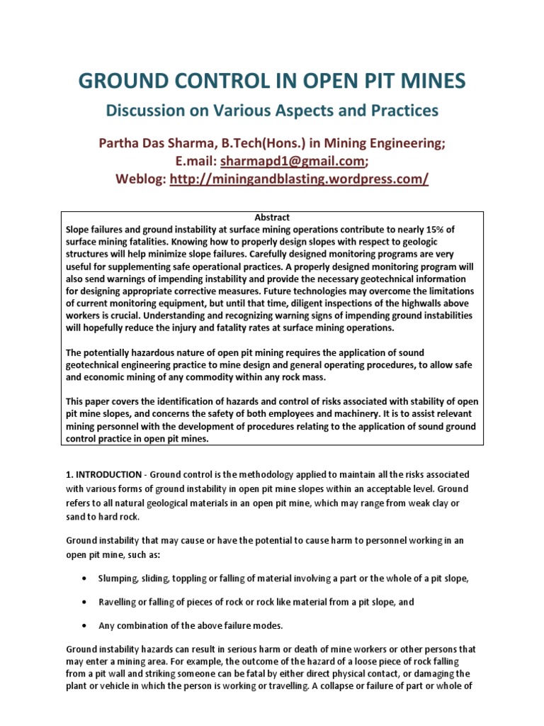 GROUND CONTROL IN OPEN PIT MINES: Discussion On Various Aspects and ...