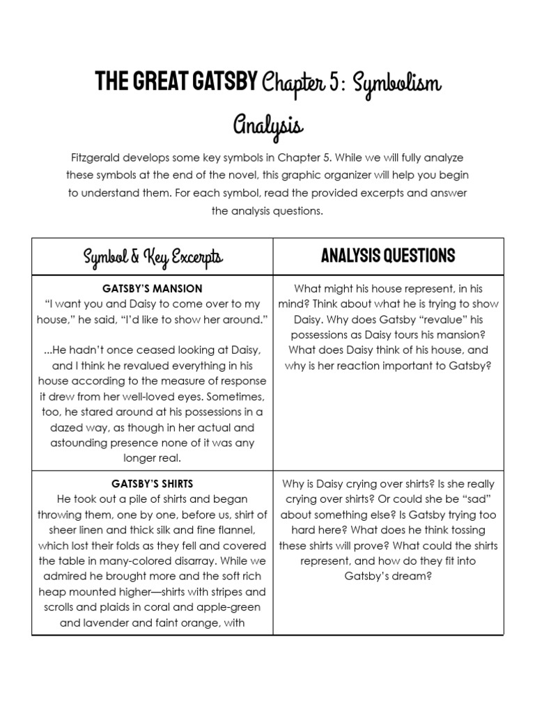 Gatsby Chapter 5 Symbolism Copy 2 | PDF | The Great Gatsby