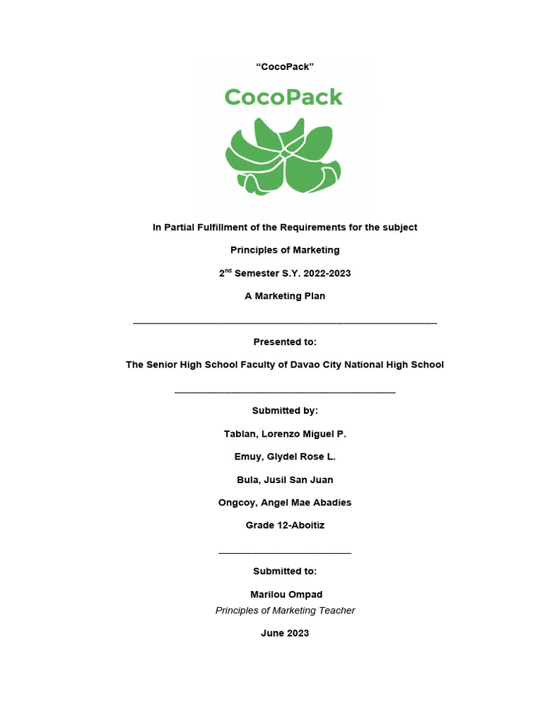 CocoPack Marketing Plan Group M 2 | PDF | Polystyrene | Product (Business)