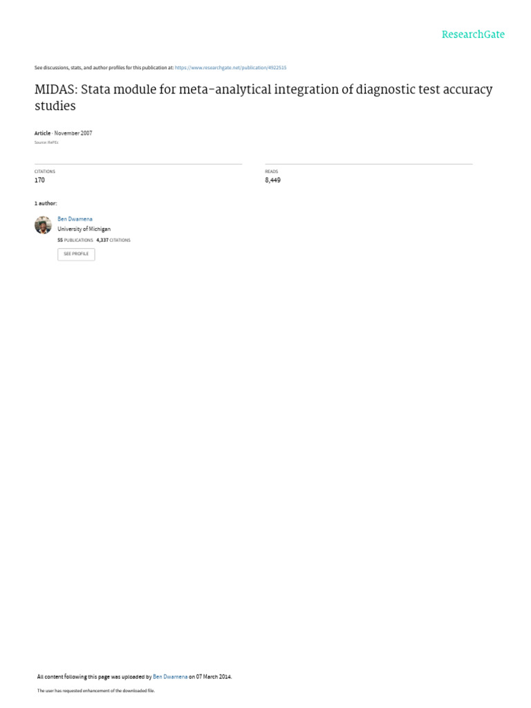 MIDAS Stata Module For Meta-Analytical Integration | PDF | Sensitivity And Specificity ...