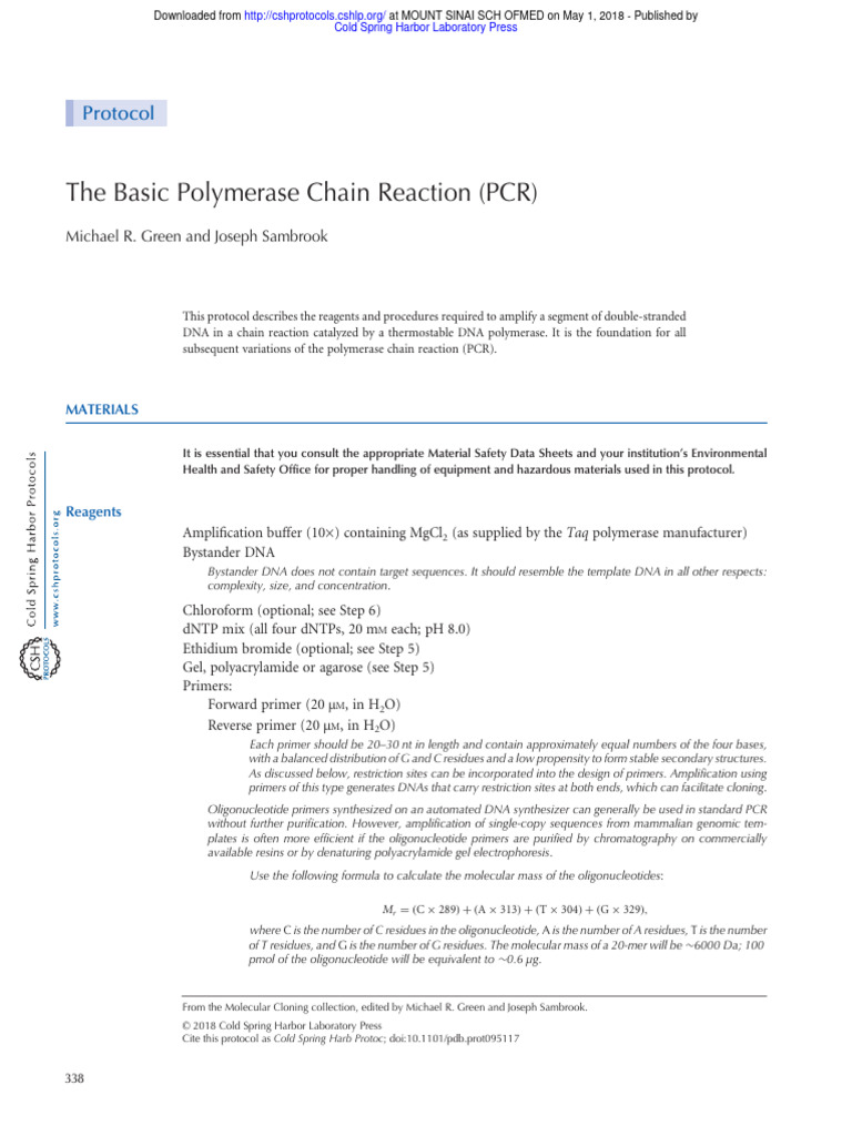 Green 2018 | PDF | Polymerase Chain Reaction | Primer (Molecular Biology)