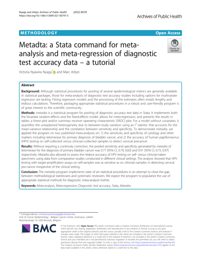 Metadta A Stata Command For Meta-Analysis and Meta | PDF | Meta Analysis | Sensitivity And ...