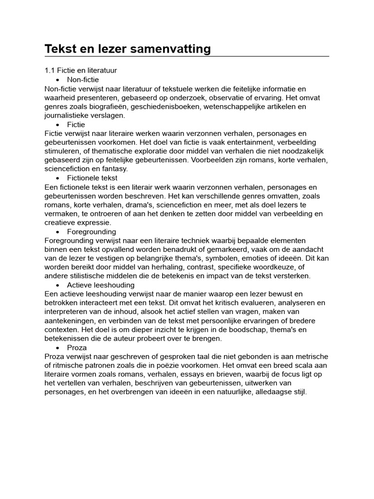 Tekst en Lezer Samenvatting | PDF