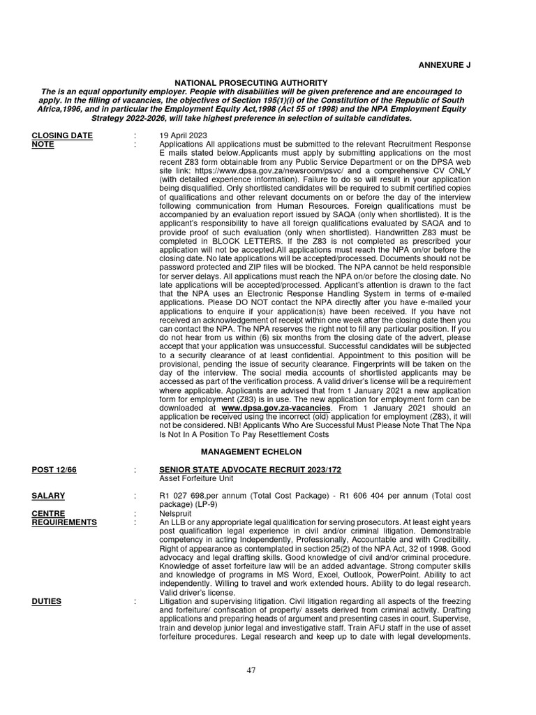 31 March 2023 NPA Advert | PDF | Prosecutor | Criminal Procedure In ...