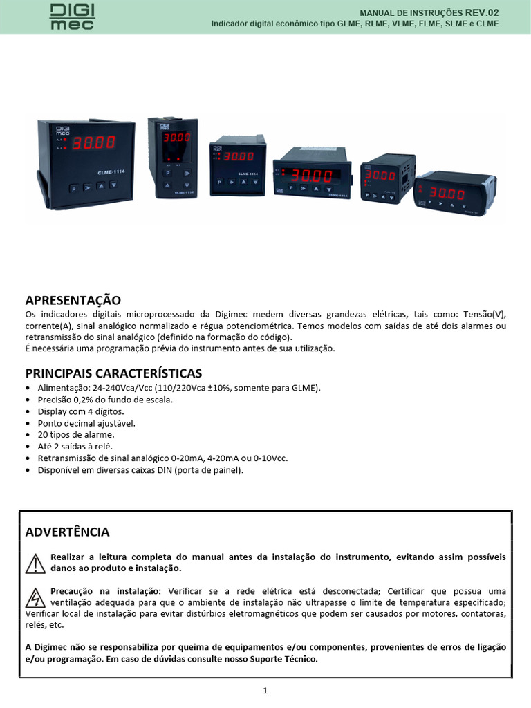Manual de Indicadores Digitais GLME e RLME | PDF | Resistor | Relé