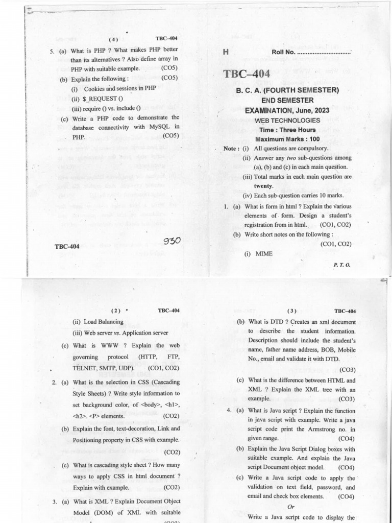 Web Technology Pyq For Bca BSC - It | PDF