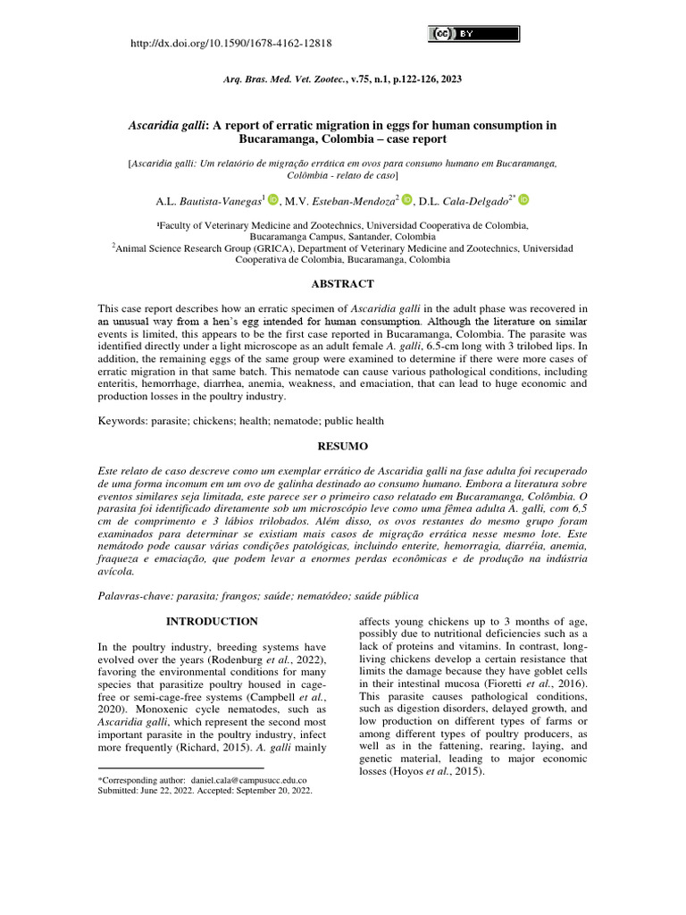 Ascaridia galli in Eggs: Case Report | PDF | Science & Mathematics