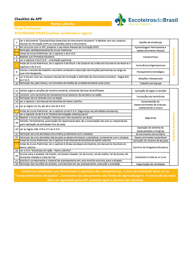 Checklist Do APF | PDF | Adolescência | Desenvolvimento profissional