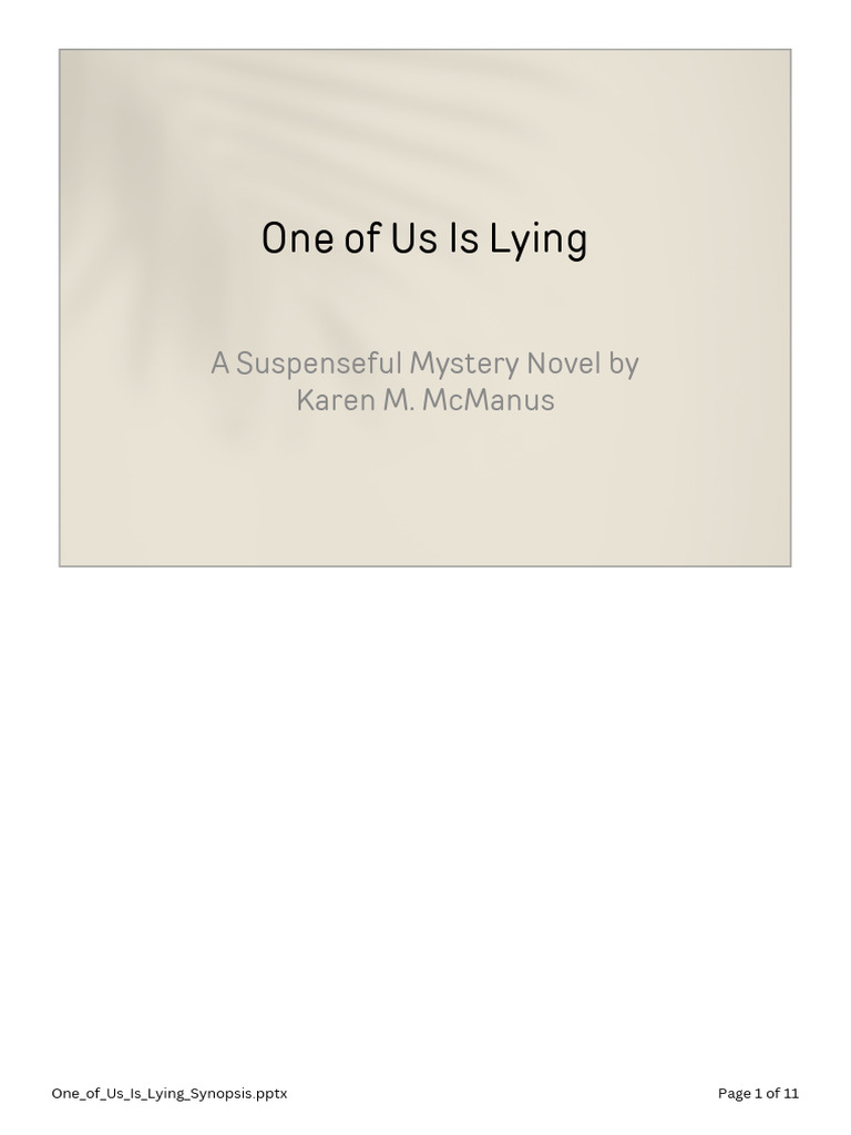 One of Us Is Lying Synopsis | PDF