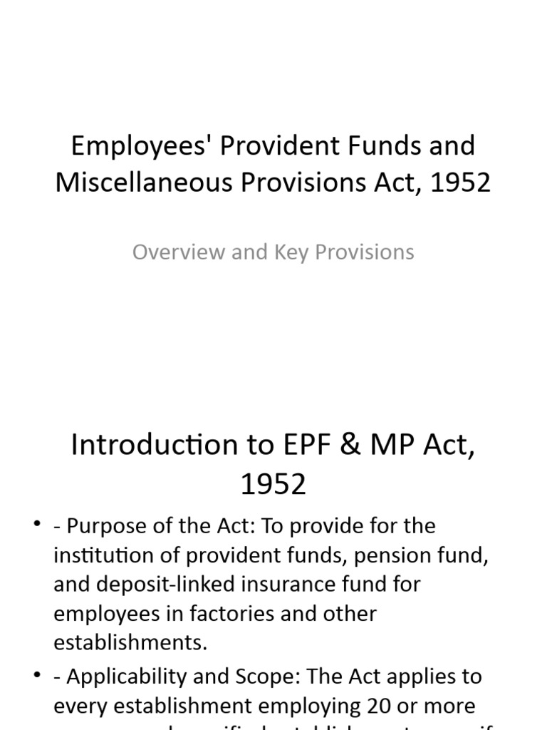 EPF Act 1952: Key Provisions Overview | PDF | Employment | Pension