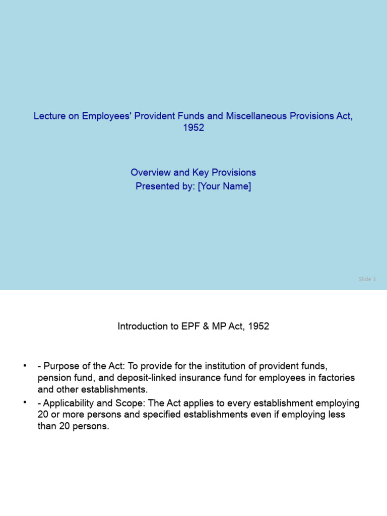 EPF Act 1952 Presentation Designed | PDF | Employment | Board Of Directors