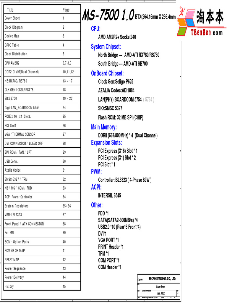 Msi ms-7500 Rev 1.0 SCH | PDF | Usb | Computer Engineering