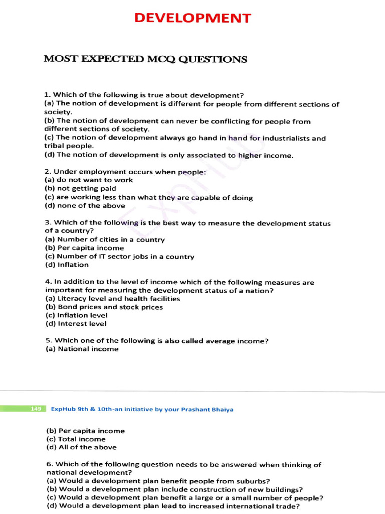 Development MCQs for Exam Prep | PDF | Human Development Index | Petroleum