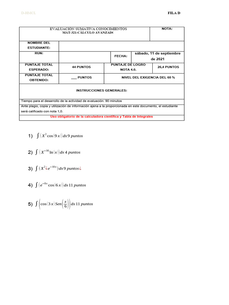 3 Prueba Calc Av Udv D - 2021 | PDF