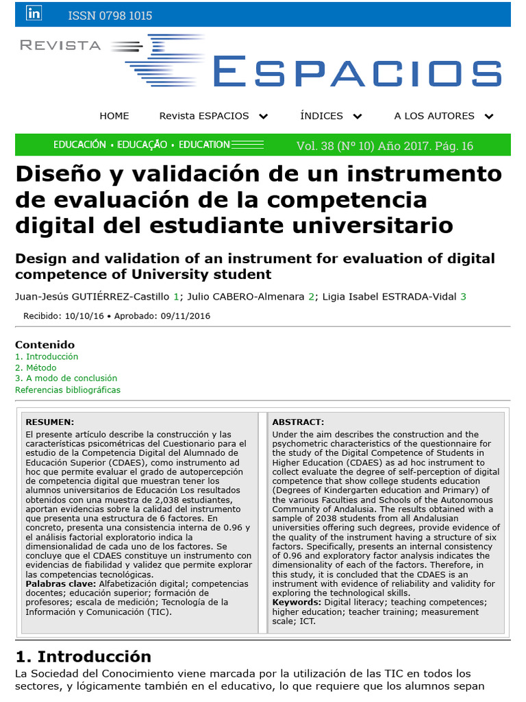 UNIDAD 3 Gutierrez Et Al 2016 Disen o y Validacion de Un Instrumento de Evaluacion | PDF ...