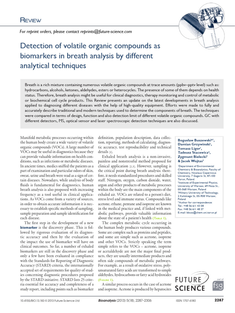 Buszewski 2013 Detection of VOCs in Breath Analysis by Analytical ...