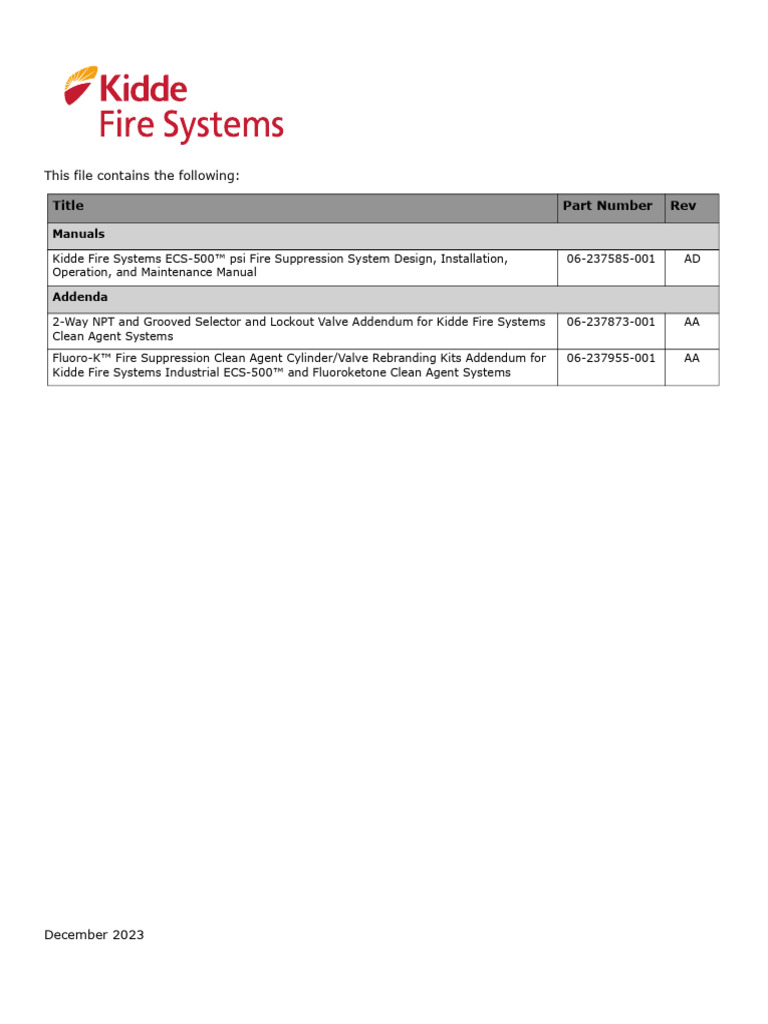 ECS-500 Fluoro-K DIOM 06-237585-001 - AD With Addenda - 12 - 2023 | PDF | Valve | Mechanical ...