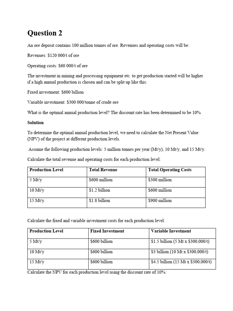 Mine Planning and Design Assignments | PDF | Net Present Value | Mining