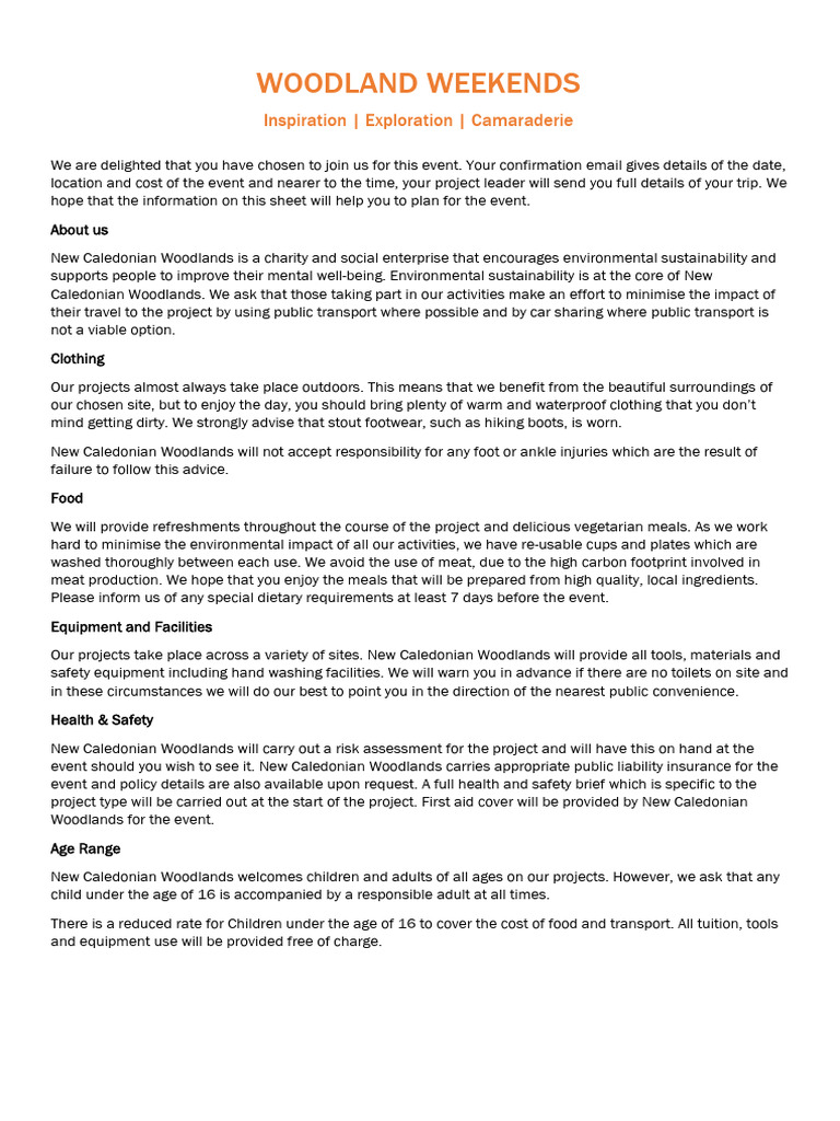 Woodland Weekends Information Sheet | PDF