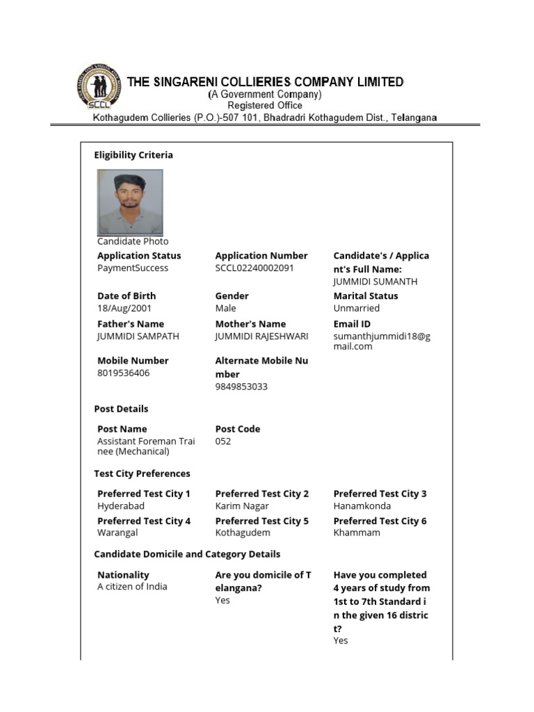 Sccl Form 2024 | PDF