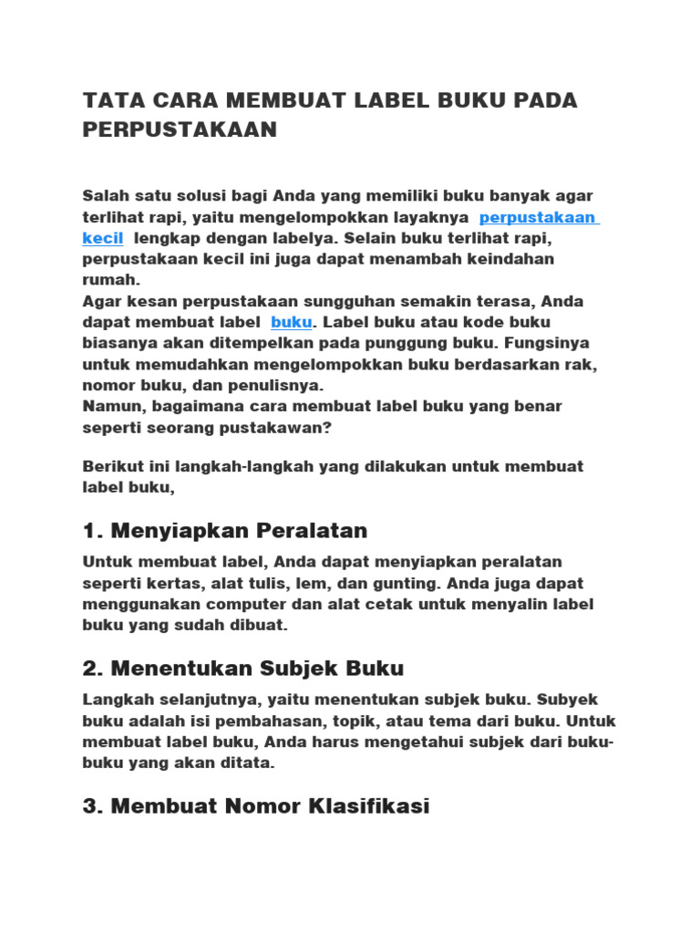 Cara Membuat Label Buku Perpustakaan | PDF