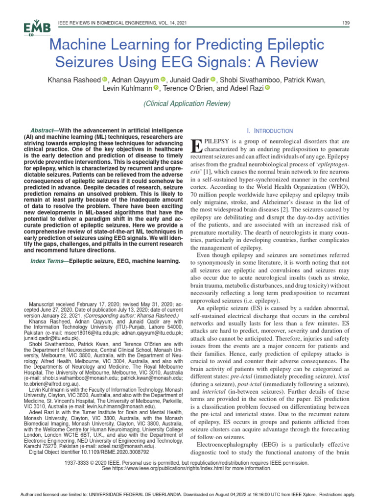2021 RASHEED Machine Learning For Predicting Epileptic Seizures Using EEG Signals A Review | PDF ...