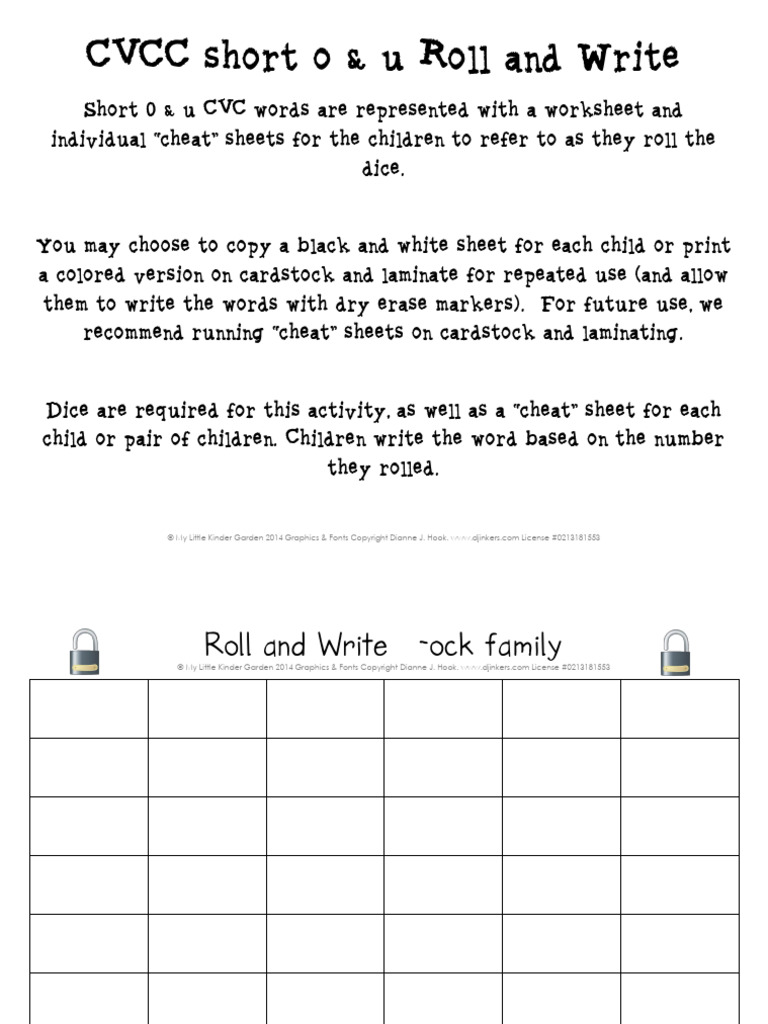 CVCC Short o and U Roll and Write Word Families | PDF