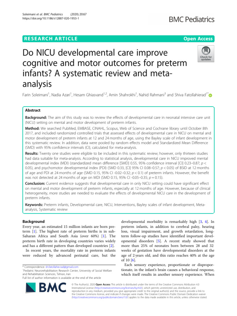 Do NICU Developmental Care Improve Cognitive and Motor Outcomes For ...
