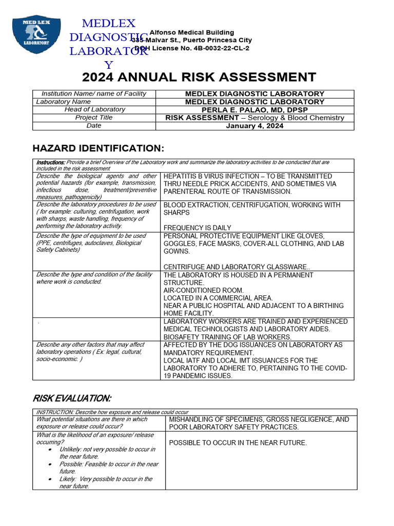 2024 Risk Assessment - Revised | PDF | Laboratories | Risk