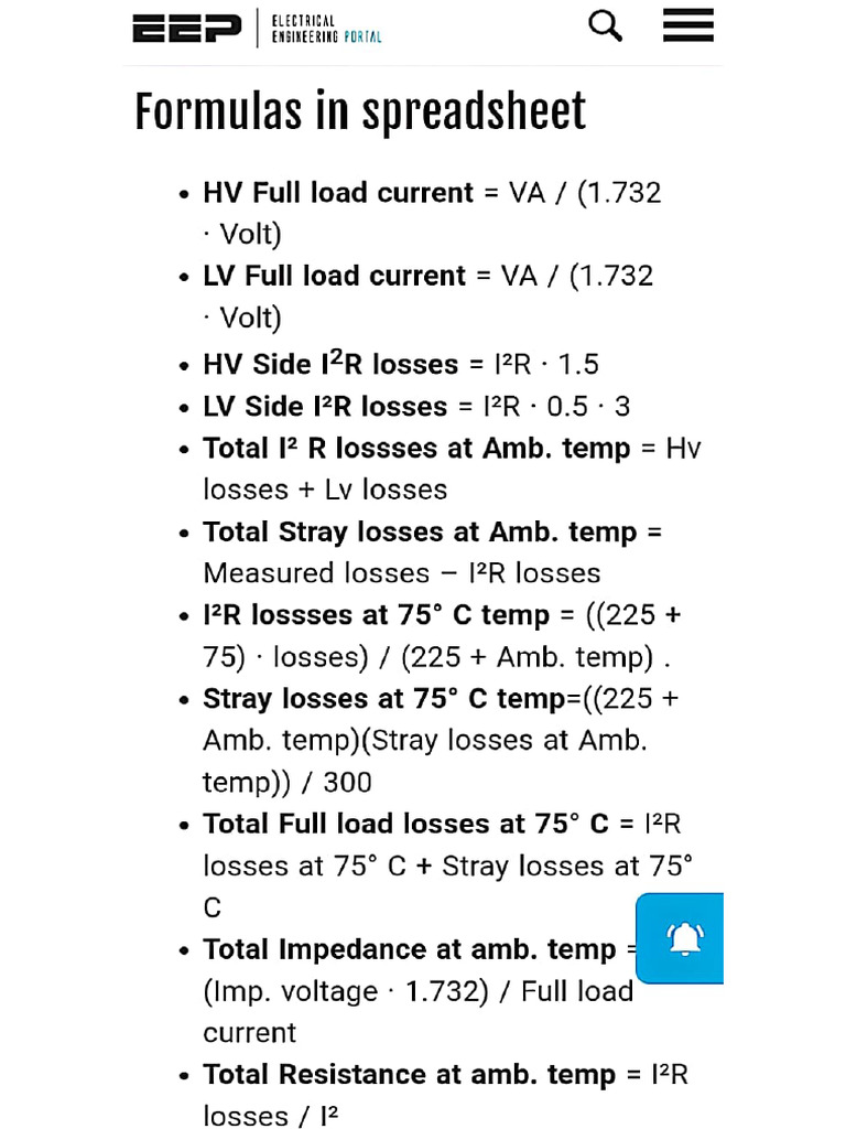 EEP Transformer Calculation | PDF