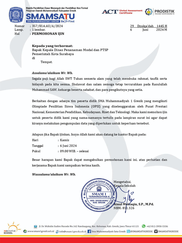 357 - Permohonan Ijin Penelitian Opsi - DPM & PTSP Pemkot Surabaya | PDF