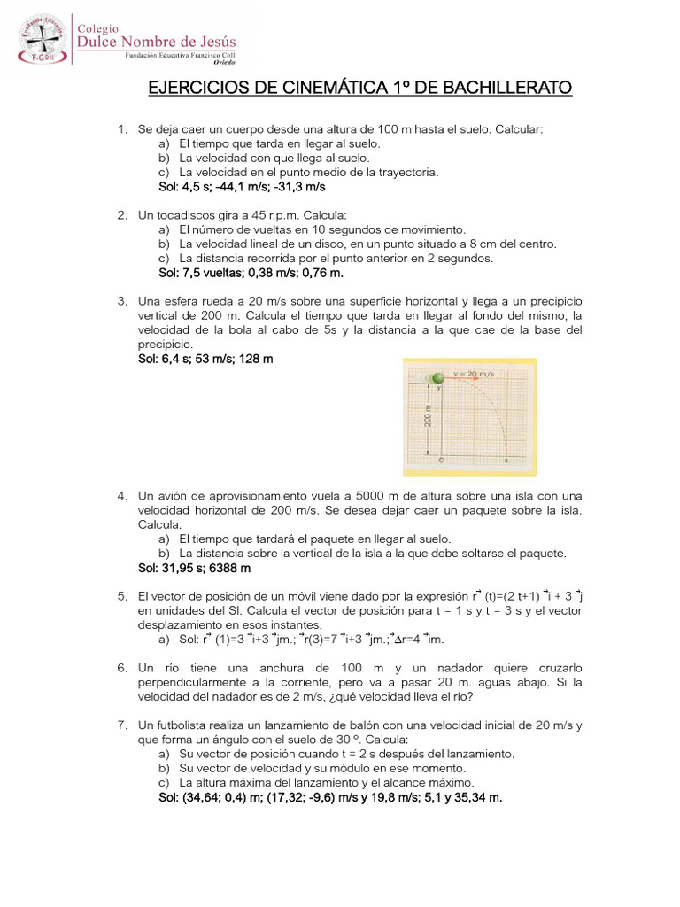 EJERCICIOS DE CINEMÁTICA 1º DE BACHILLERATO.docx | PDF | Velocidad ...