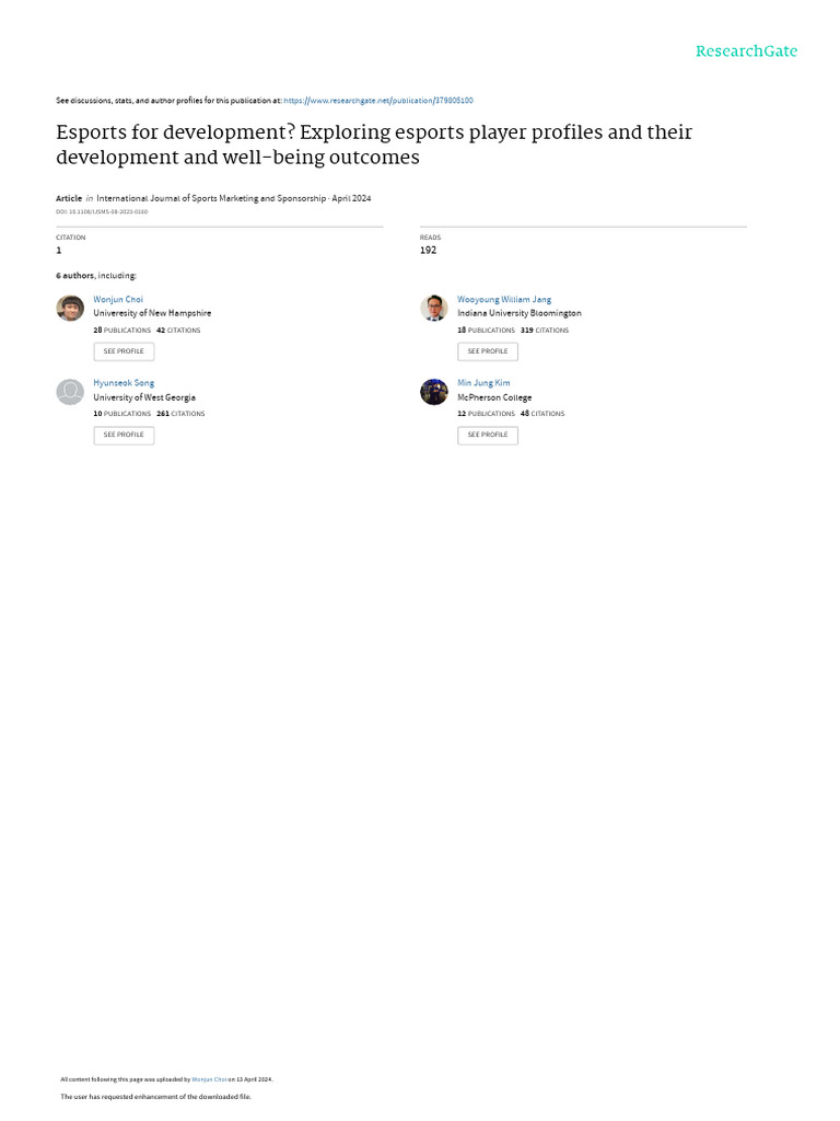 Esports For Development? Exploring Esports Player Profiles and Their ...