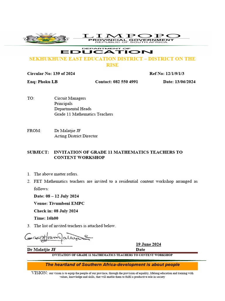 Grade 11 July Workshop Circular | PDF | Lifelong Learning | Behavior Modification