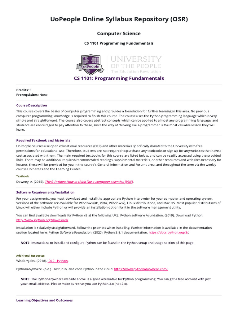 UoPeople Online Syllabus Repository (OSR) - Home | PDF | Python (Programming Language ...