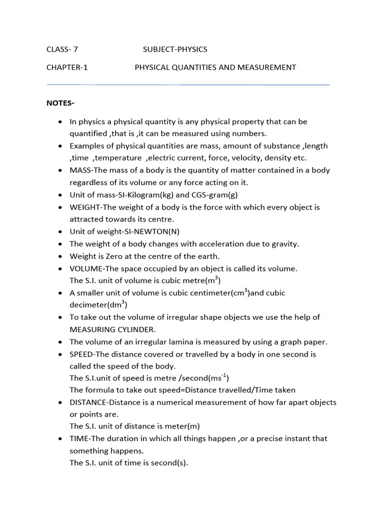 Physical Quantities and Measurement | PDF | Density | Volume