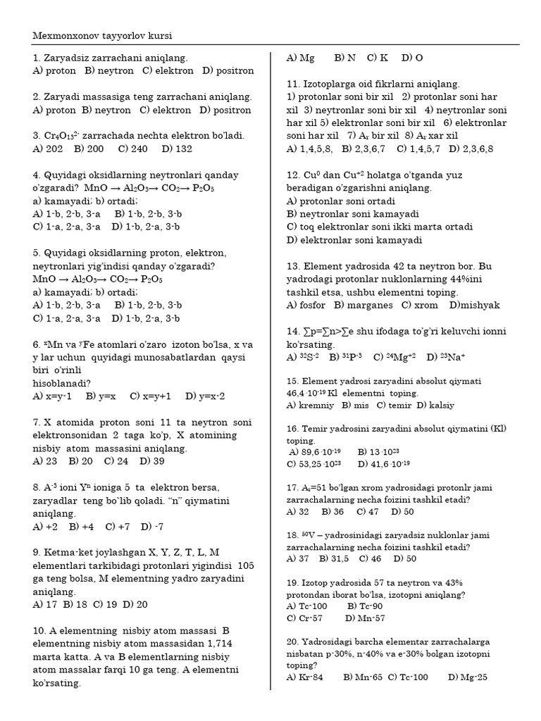 3 - Dars Atom Tarkibi Sinov | PDF