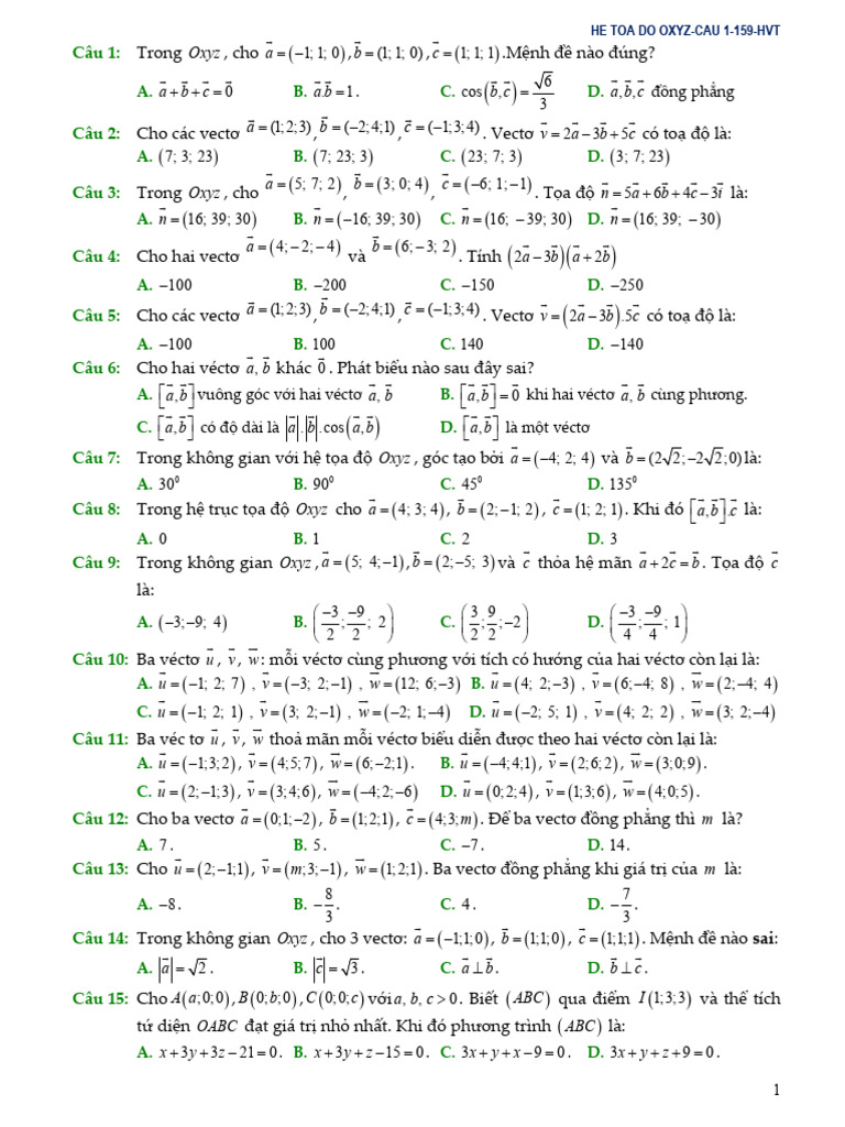 He Toa Do Oxyz-Cau 1-159-HVT | PDF