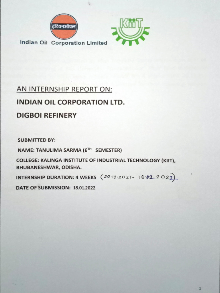 Kiit Internship Iocl Digboi | PDF