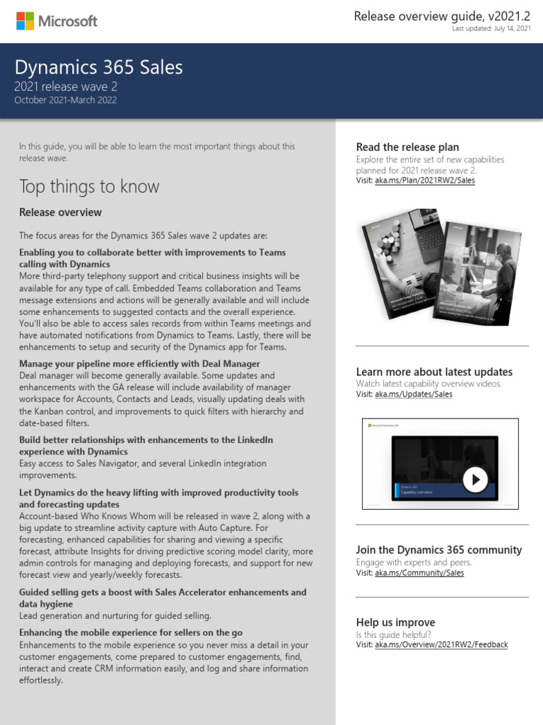 2021RW2 - Dynamics 365 Sales - Overview Guide | PDF | Sales | Customer ... 2021RW2 - Dynamics 365 Sales - Overview Guide | PDF | Sales | Customer ...