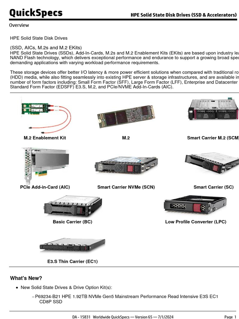 HPE Solid State Disk Drives (SSD & Accelerators) | PDF | Solid State Drive | Hard Disk Drive