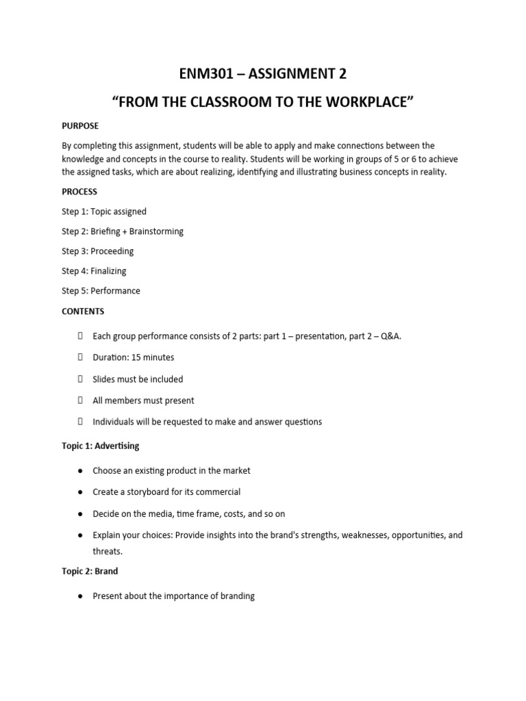 Enm301 Assignment 2 Guidelines | PDF | Brand | Target Audience
